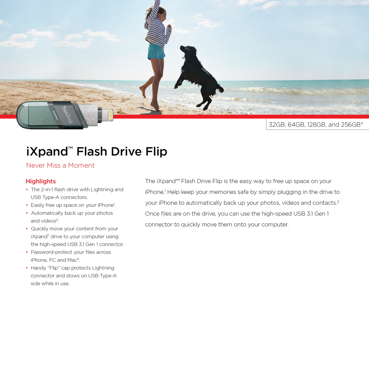 SanDisk iXpand Flash Drive Flip 64GB 128GB 256GB 2 in 1 Lightning and ...