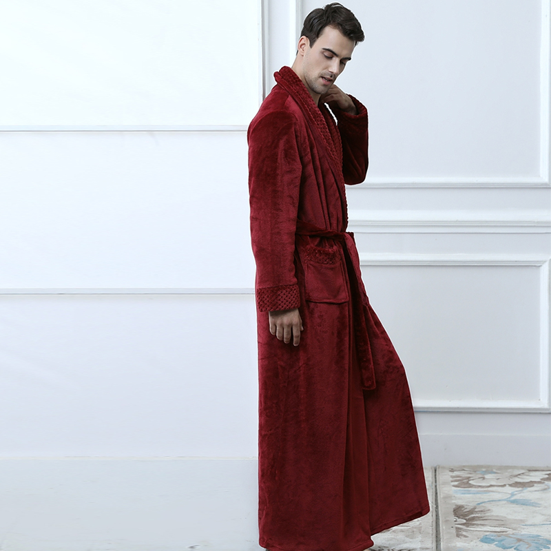 Lovers Extra Long Plus Size Winter Warm Flannel Coral Fleece Bath Robe ...