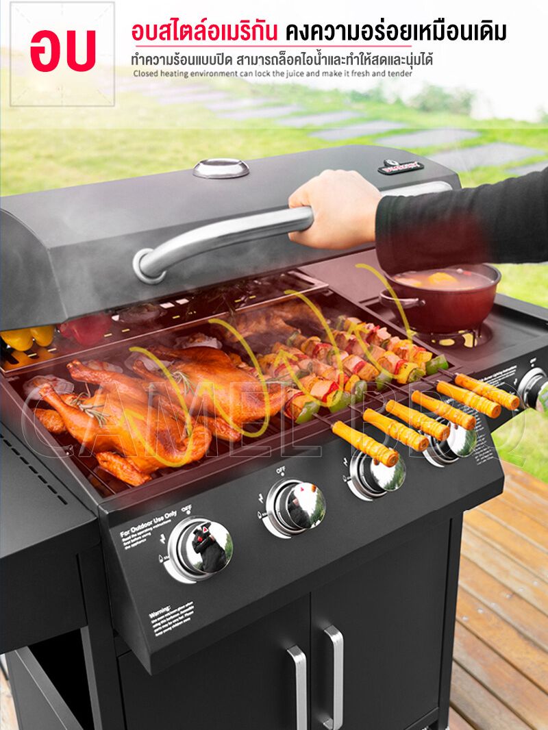 เตาแก๊สปิ้งย่าง CAMEL BBQ Spirit Gas Grill เตาแก๊สสไตล์อเมริกัน สองชั้น ...