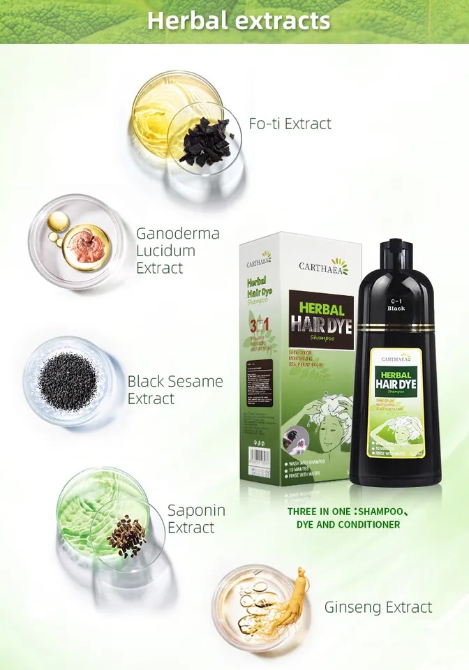 Carthaea Herbal Hair Dye Shampoo Black แชมพูเปลี่ยนสีผม สีดำ 500 ml. คา ...