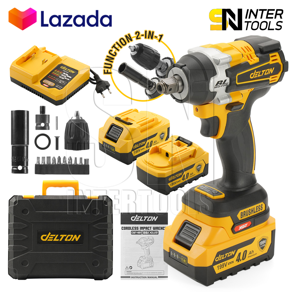 DELTON 2in1 บล็อกแบต & สว่าน 199V รุ่นใหม่! มอเตอร์ BRUSHLESS ไร้แปรงถ่าน พร้อมแบตเตอรี่ Li-ion ...