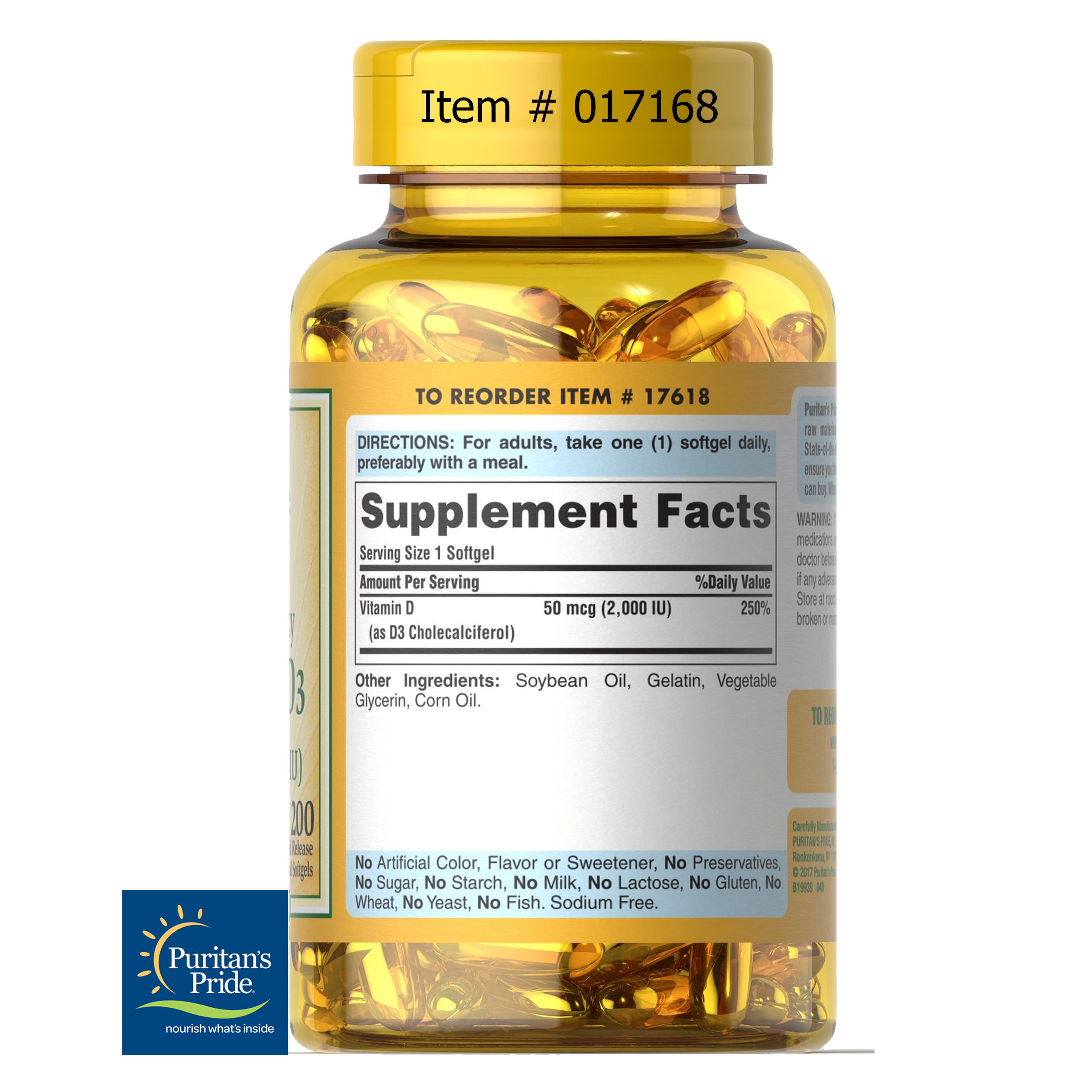 (วิตามินดี) Puritans Pride Vitamin D3 50 mcg (2000 IU) 200 Softgels - TwinHealth - ThaiPick