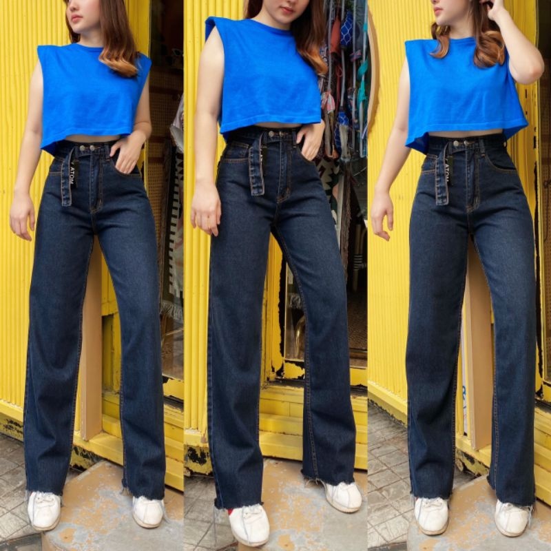 atom jeans???? กางเกงยีนส์ทรงกระบอกสีดำสนิม แต่งเข็มขัด ความยาว 40 นิ้ว ...