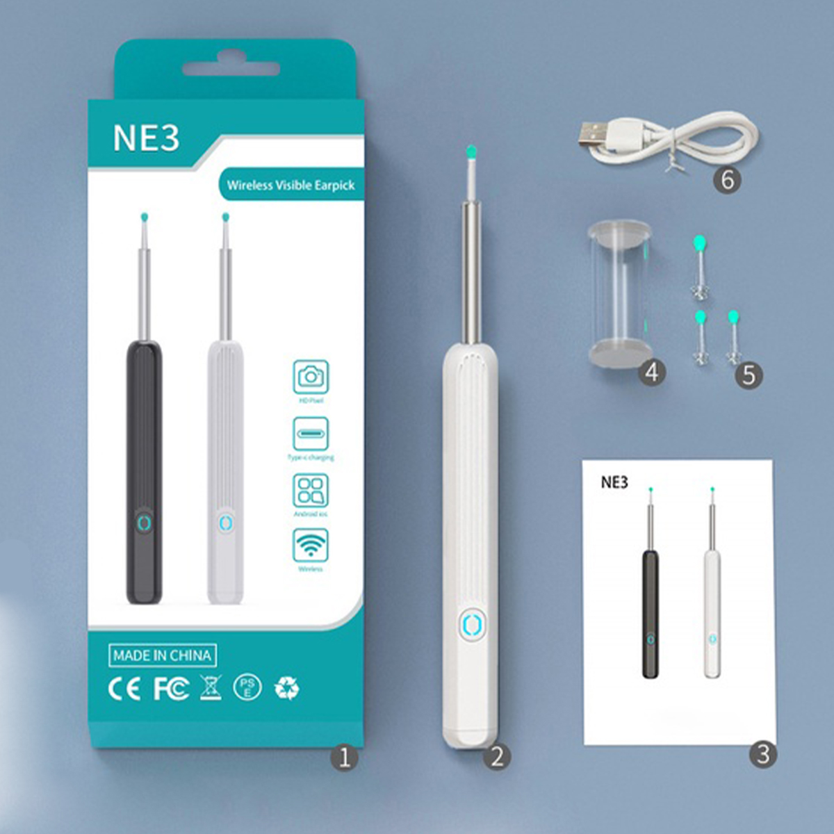 iGadgets ที่แคะหู USB พร้อมช้อนหู4อัน ไฟLED แสง6ชนิด กันน้ำ ไม้แคะหูมี ...