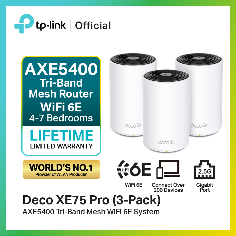 TP-Link Deco XE75 Pro AXE5400 Tri-Band Mesh Wi-Fi 6E System คลื่นความถี่ 6 GHz Port 2.5Gbps AI ...