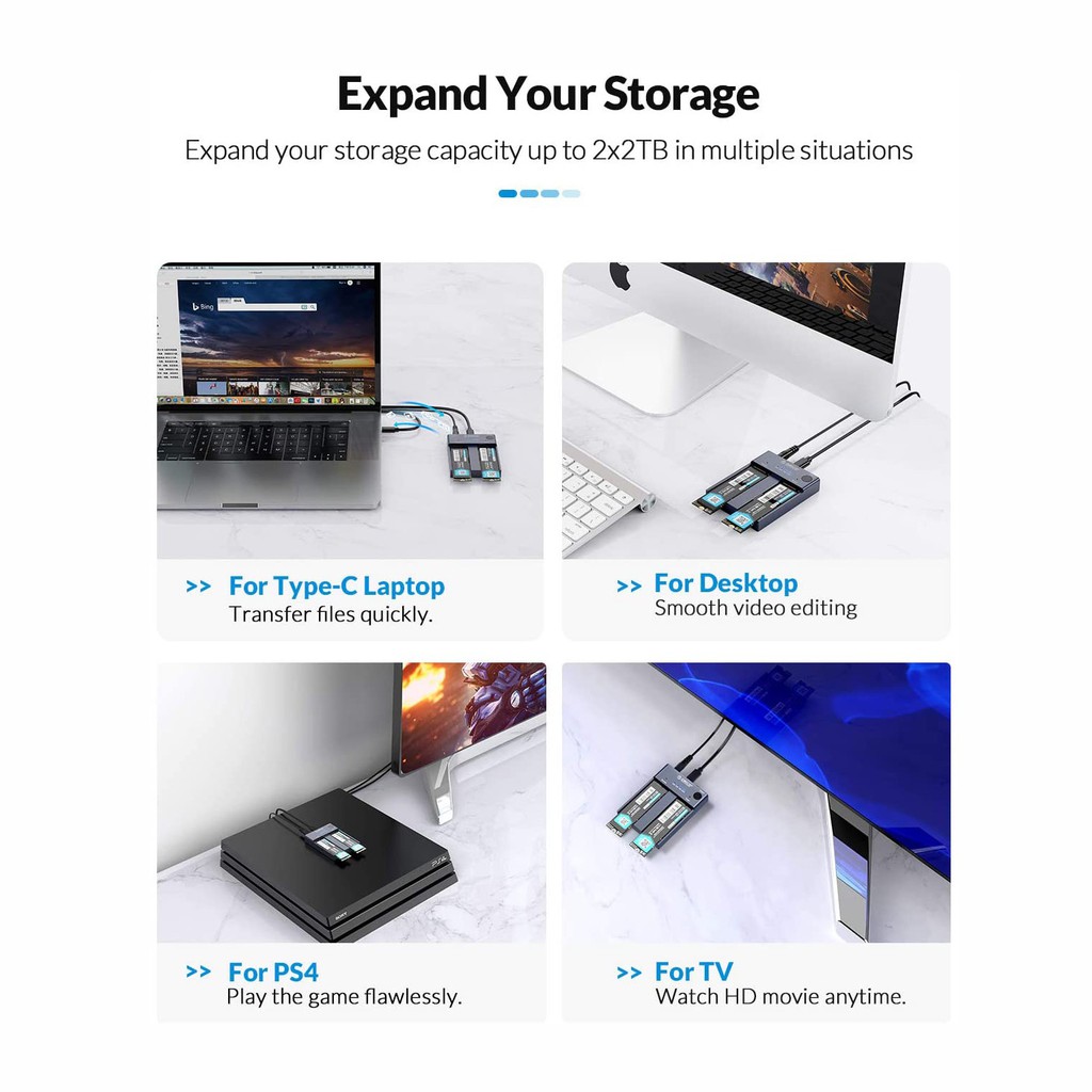 orico dual bay m.2 nvme ssd enclosure usb c 3 . 1 gen 2 10 gbps อุปกรณ์ ...