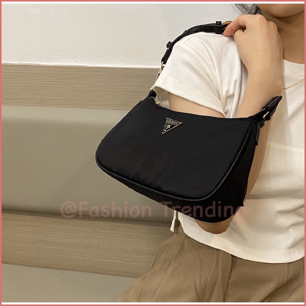 Guess Zip Underarm Bag Oxford Cloth Shoulder Bag Black Sling Bag ...