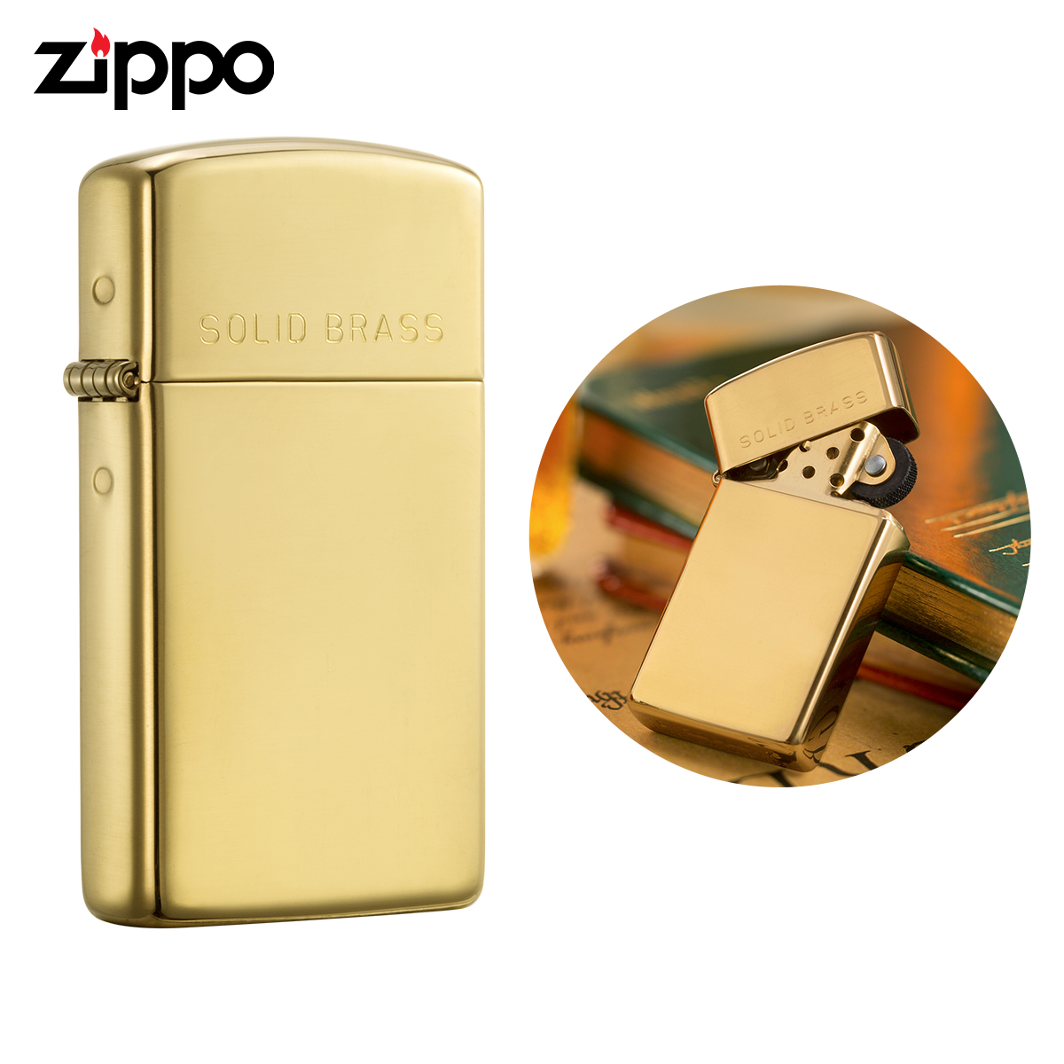 Zippo Slim High Polish Brass Pocket Lighter Zippo 1654 Slim - Zippo Official Store - ThaiPick