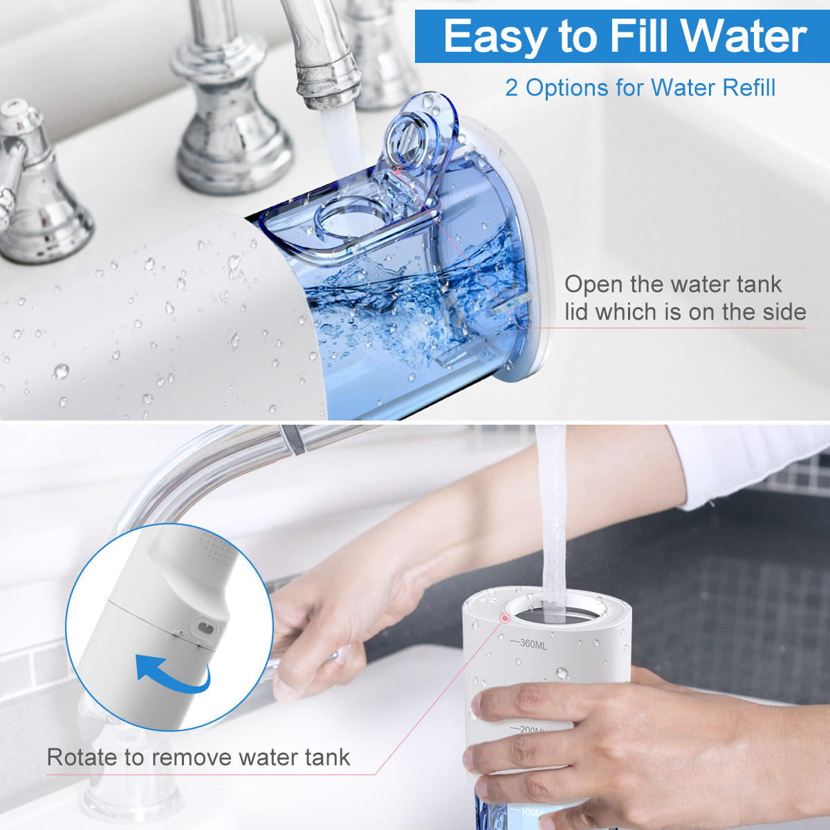 2022 Water Flosser Cordless Dental Oral Irrigator 360ml Portable Water ...