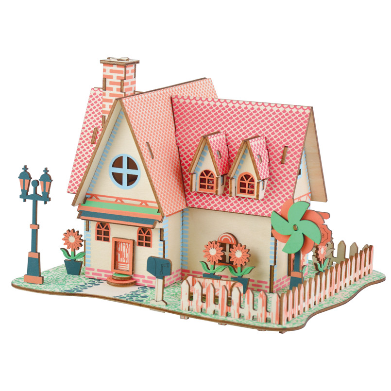 3D Wooden Puzzle Toys Jigsaw Architecture DIY Assembly Building House ...