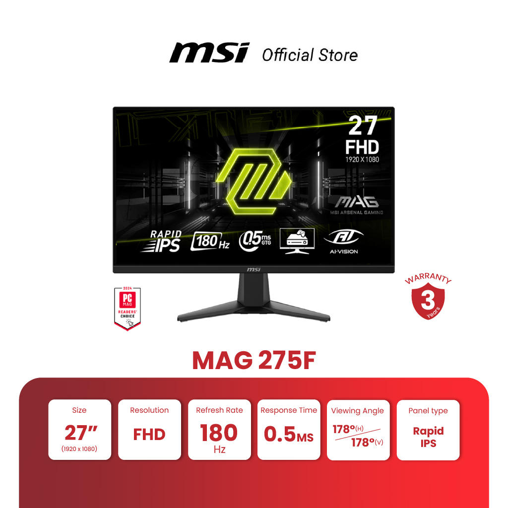 MSI MONITOR MAG 275F | 27" | FHD | Rapid IPS | 180Hz (จอมอนิเตอร์ ...