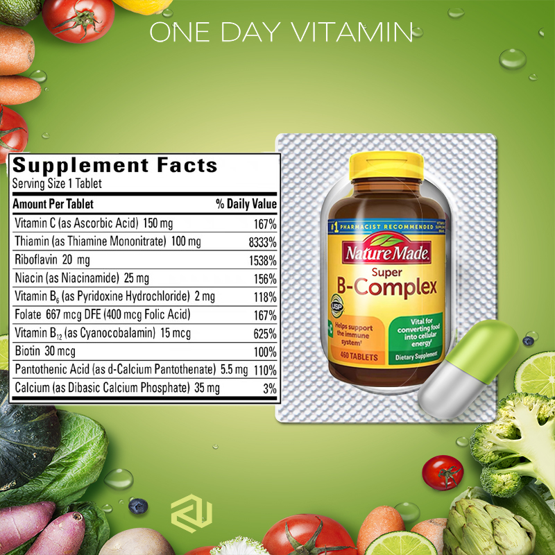 Nature Made Super B Complex with vitamin c multivitamin B family VB 460 ...