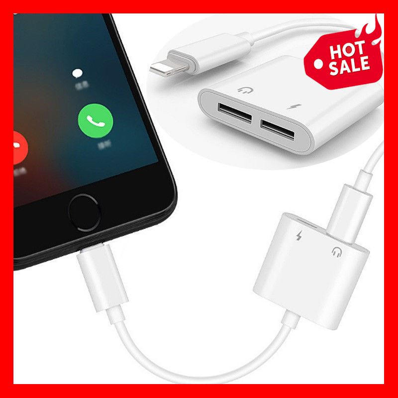 SEAL!! 2in1 Dual Lightning Adapter Charging Splitter Audio Cable For ...