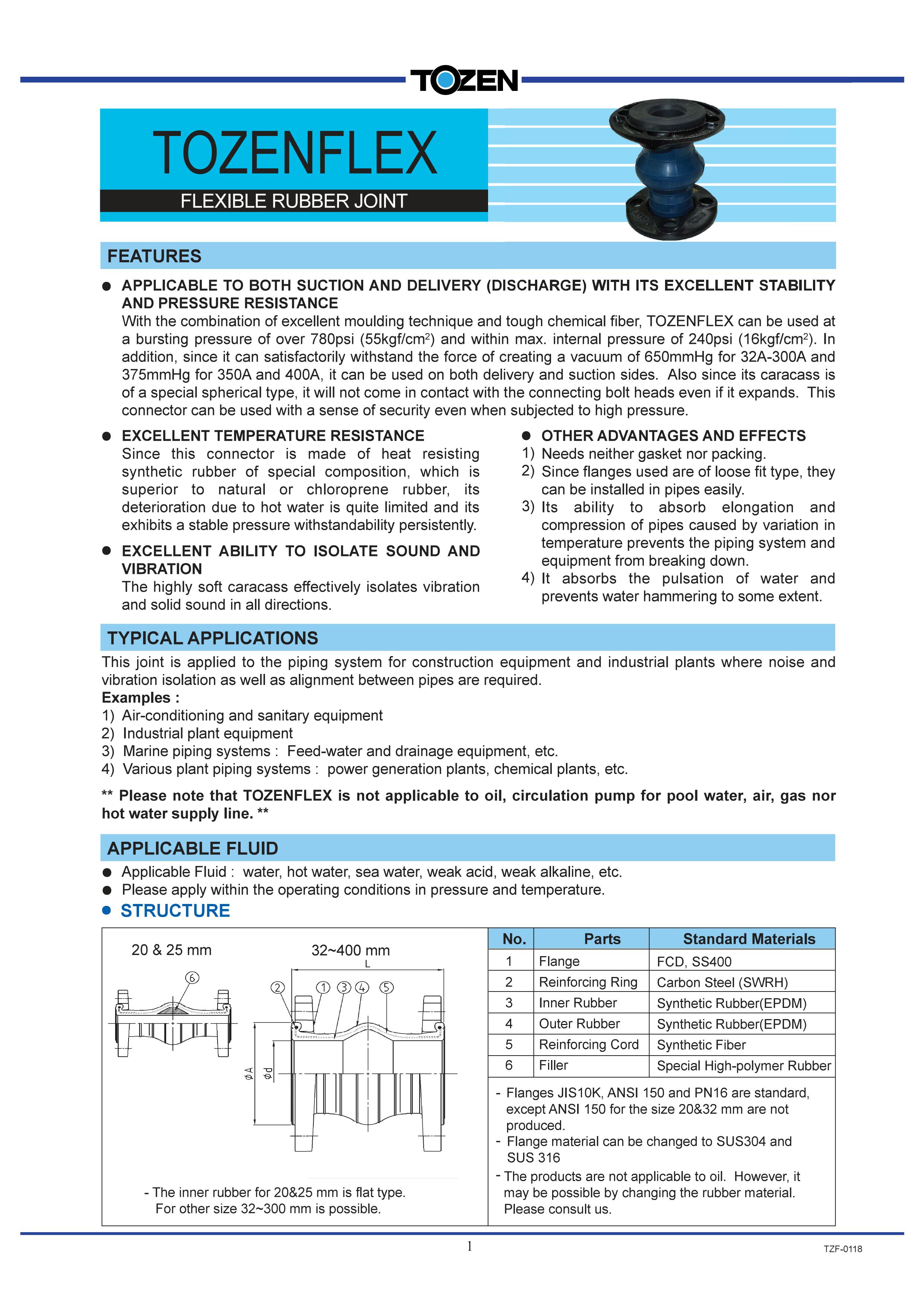 Tozen Flex Flexible 10K 1-1/2 นิ้ว ท่ออ่อนยางจานคู่ ลอนเดี่ยว SINGLE ...
