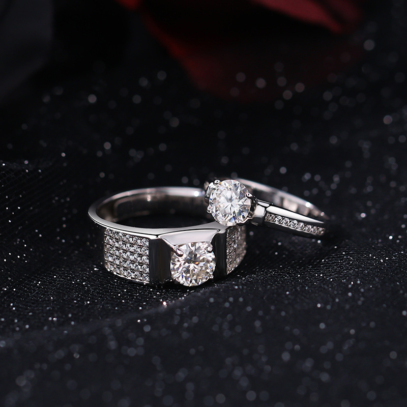 เพชรแท้ 100แหวนคู่เพชร แหวนคู่เงินแท้S925 18K แหวนแฟชั่นหรูหราเบาๆ แหวนคู่ปรับได้ ความจงรักภักดี ...