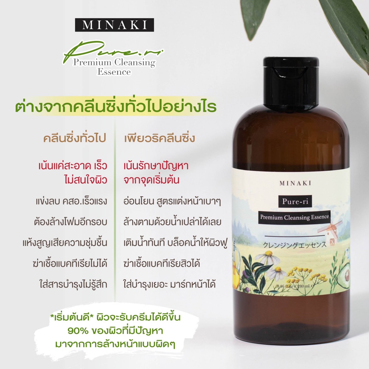 ส่งฟรี MINAKI Pure-ri Premium Cleansing Essence 280 ML เพียวริ คลีนซิ่ง สำหรับผิวแพ้ง่าย คลี ...