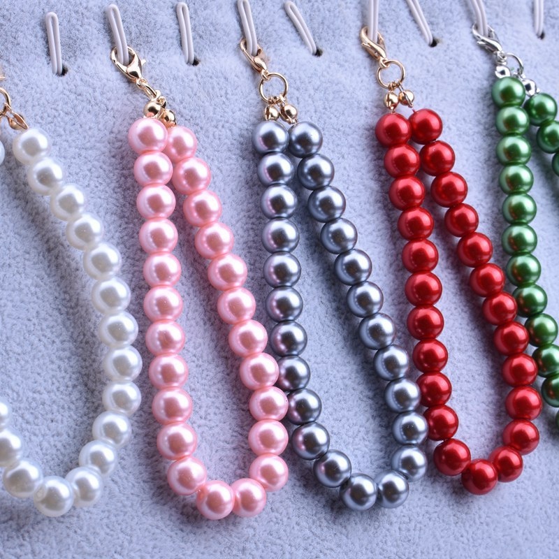 Pearl key chain glass bead chains lobster clasp DIY accessories hand ...