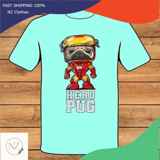NZ เสื้อผู้ชายเกาหลี เสื้อผู้ไซส์ใหญ่ เสื้อยืดลาย HERO PUG ผ้า cotton ...