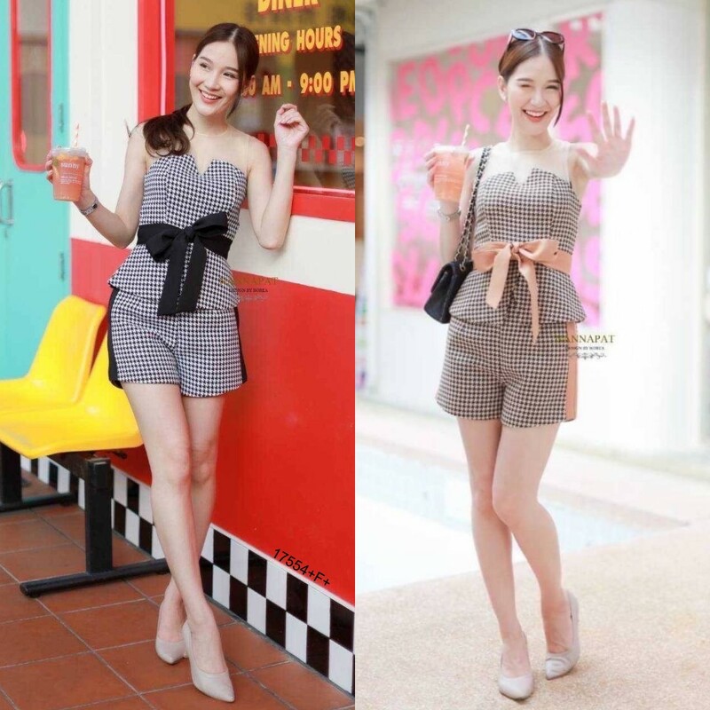 เดรสผ้าทวิสแต่งกระดุมมุก มีเชือกผูกเอว (A055) - kaceebest - ThaiPick