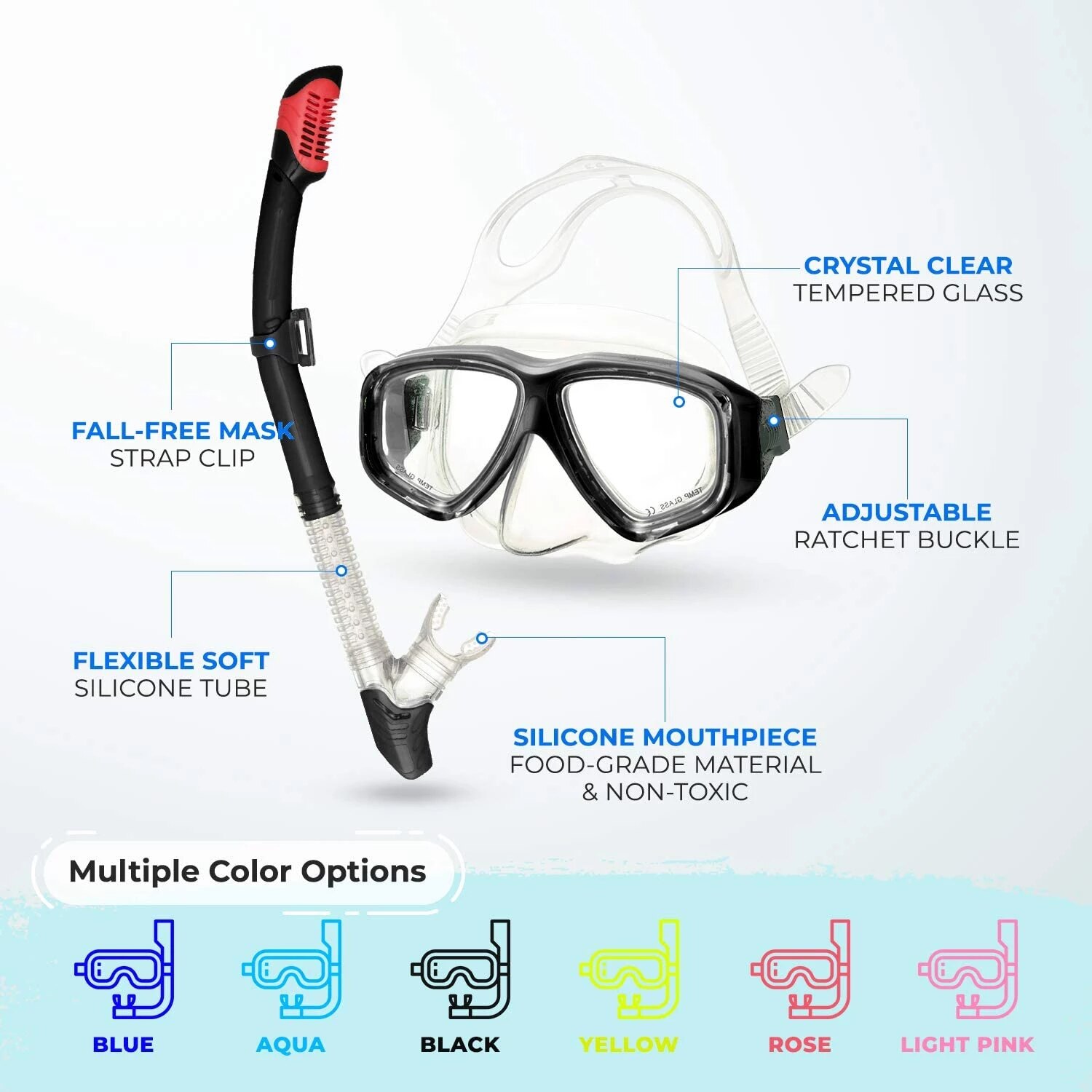 Mirror Lens Snorkel Set With Gopro Mount Diving Masks Snorkeling Set ...