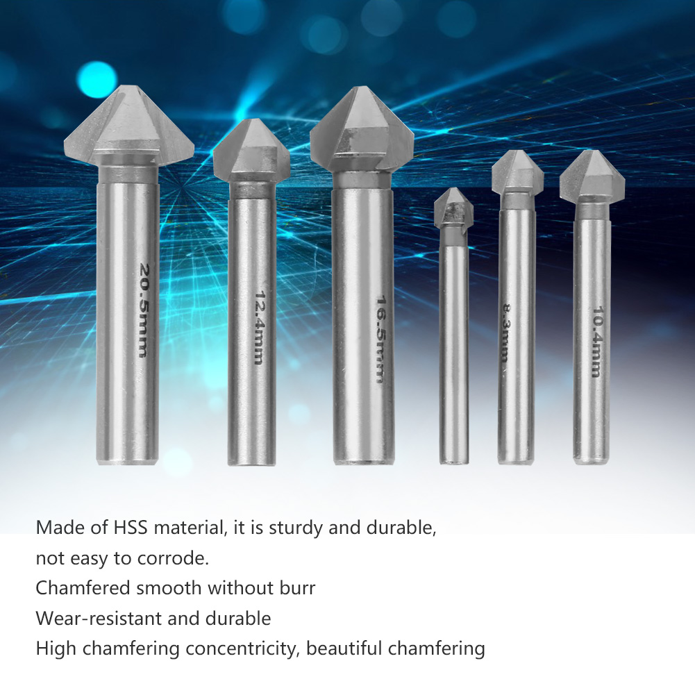 Three-edge Countersink QWORK 6Pcs HSS Countersink Drill Bits - 90 ...