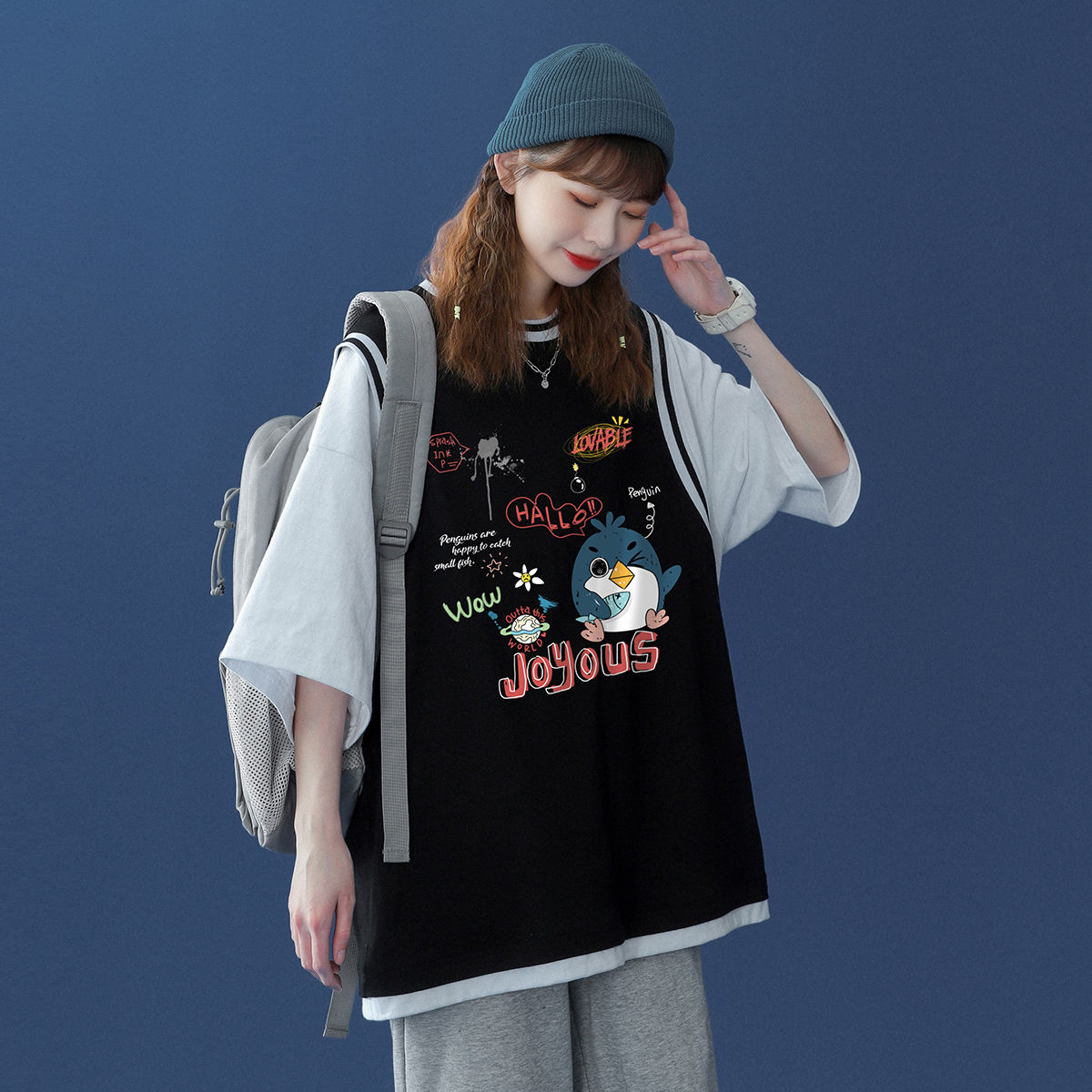 False two short sleeve T-shirt female 2022 new easing design feeling ...