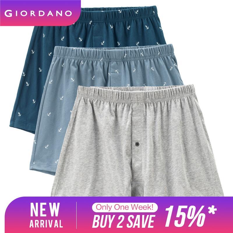 Giordano Men Boxers Double Seam Thicken Crotch Boxers Stretchy Elastic ...