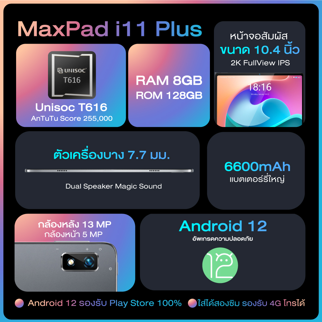 (Free Case) BMAX I11 Plus แท็บเล็ต 10.4 นิ้ว CPU T616 Octa Core ...