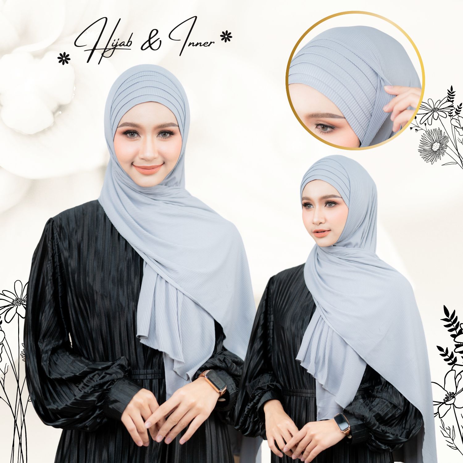 ผ้าพันฮิญาบสวมสำเร็จ พร้อมอินเนอร์ ดีเทลตีเกร็ด เนื้อผ้าร่องสวมใส่ง่ายใส่สบายHM44 - รุสมีนี ...