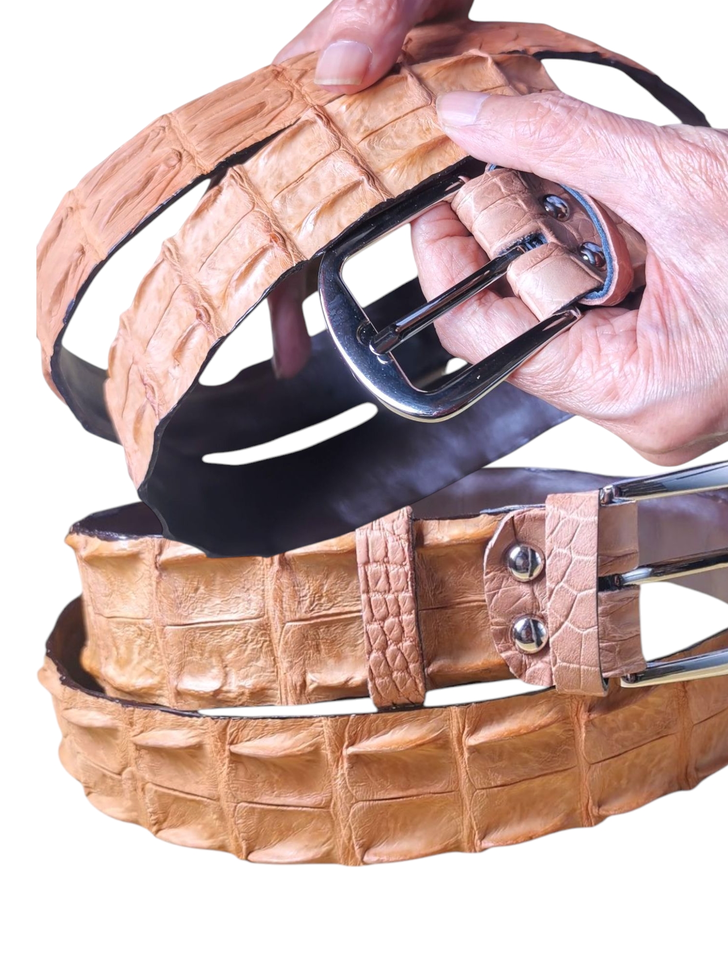 Bright Tan Crocodile Belt Double Bone Model - takwa - ThaiPick