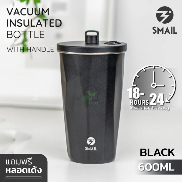 ฟรีสติกเกอร์ แก้วเก็บอุณหภูมิ SMAIL แก้วกาแฟ พร้อมหลอด ขนาด 600ml สีทูโทน แก้วน้ำ สเตนเลส 304 ...