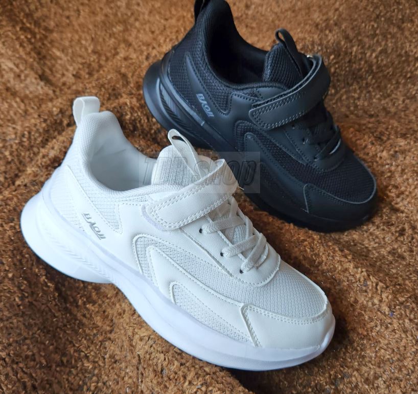 Baoji รุ่น BJK 111 รองเท้าผ้าใบ ผูกเชือก ผู้หญิง เด็ก รองเท้าพละ สีขาว สีดำ นักเรียน ติดเทป ...