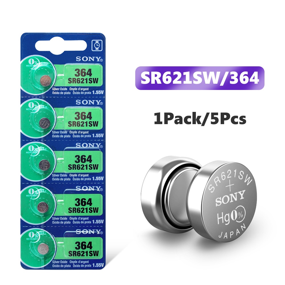 5pcs For Sony Original 1.55V 364 SR621SW V364 SR60 SR621 AG1 Watch Battery Silver Oxide Button ...