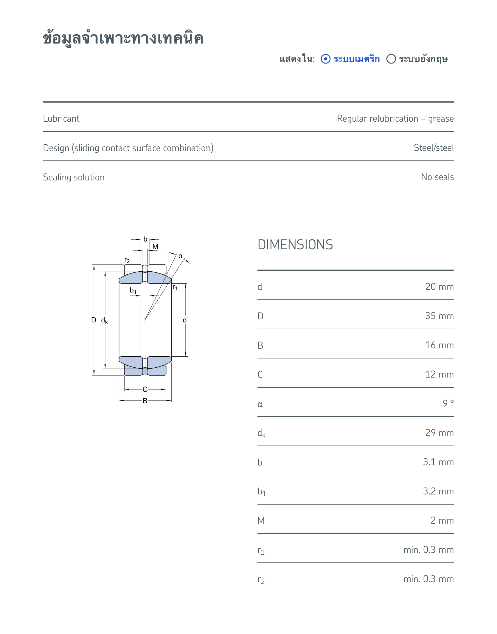 GE20 ES ( 20x35x16 mm. ) SKF GE20ES ลูกปืนตาเหลือก GE20ES ( SPHERICAL ...