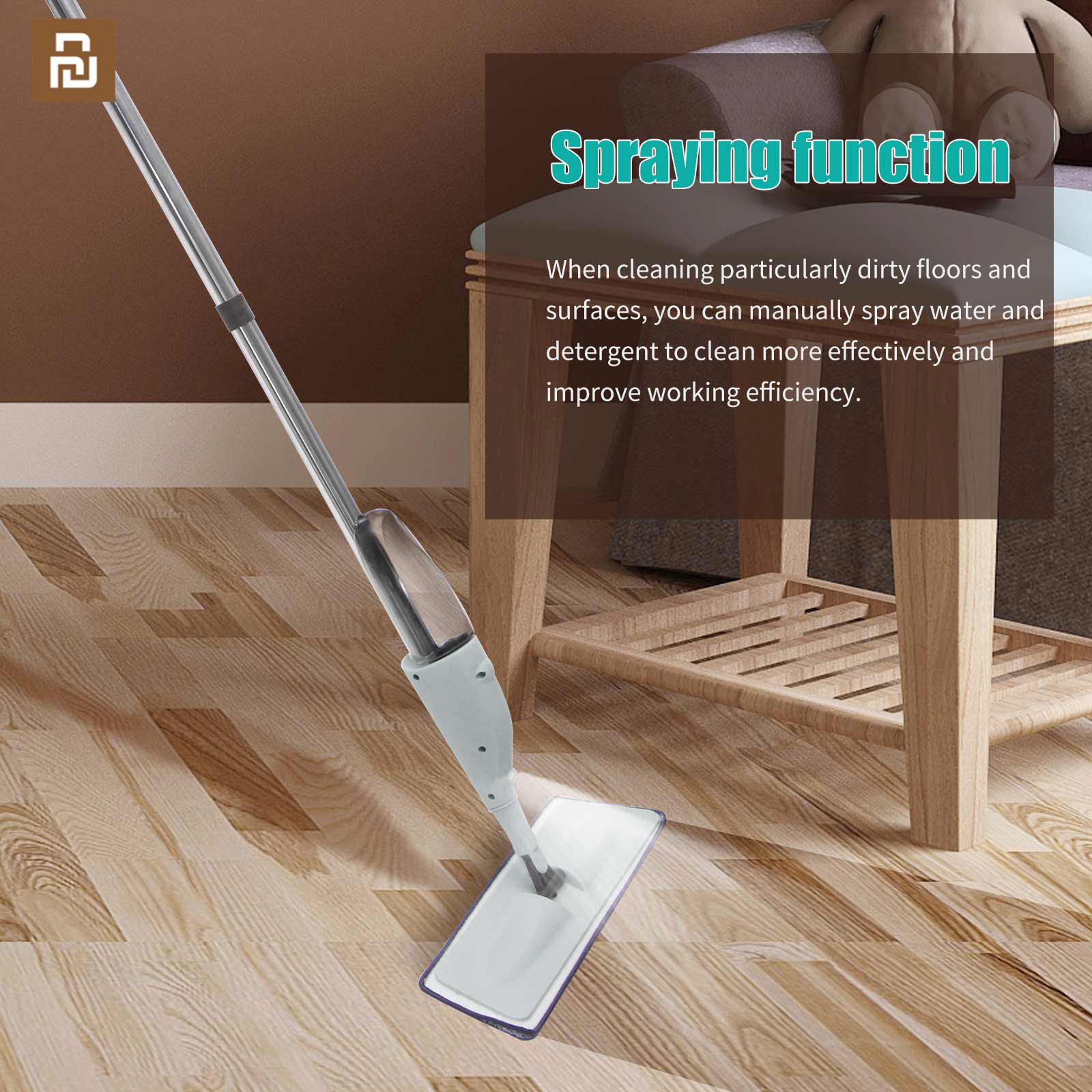 Xiaomi You Pin ทำความสะอาด Mop หมุนได้360องศาสเปรย์ชั้นทำความสะอาดพื้น ...