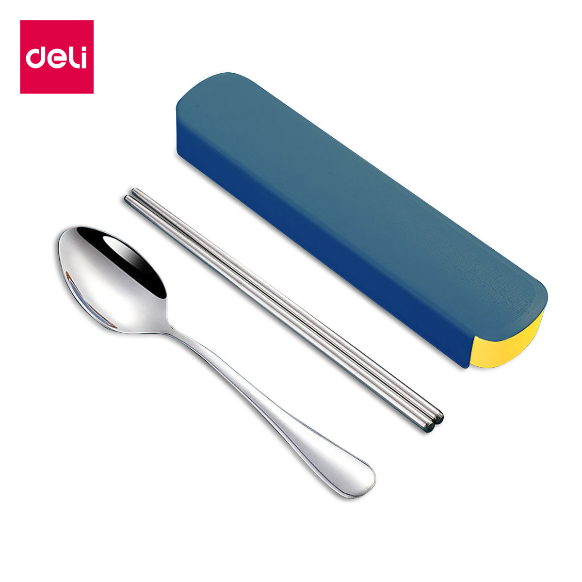 Deli ชุดช้อนส้อมพกพา วัสดุแสตนเลส ช้อน ส้อม ตะเกียบ พร้อมกล่องพกพา ใช้ ...