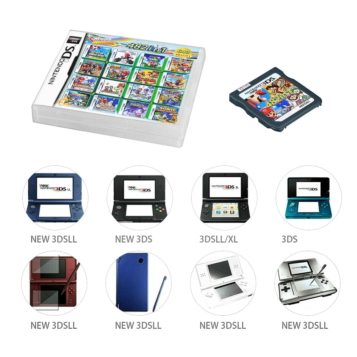 ตลับเกมส์ รวมเกมส์ 482 in 1 Games Multi Cartridge Game For Nintendo DS ...