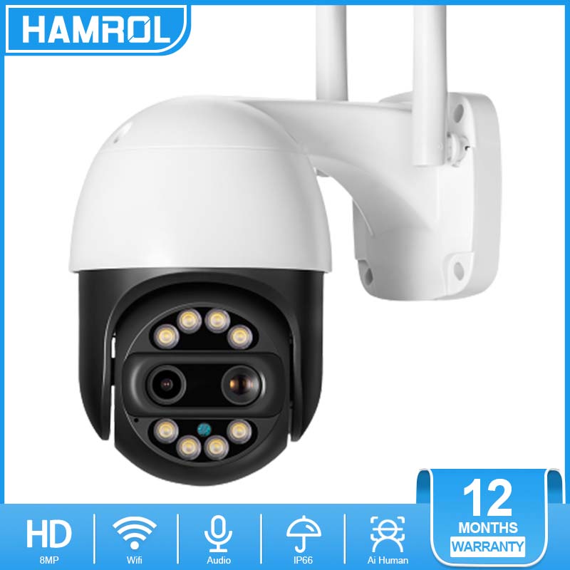 Hamrol 8MP 4K Dual-Lens 8X Zoom PTZ IP Camera WiFi Camera Color Night ...
