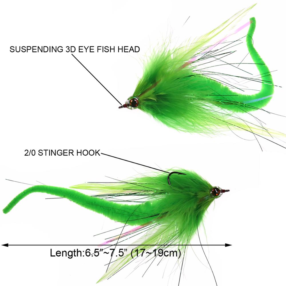 Elllv 1PC/2PCS #2/0 Dragontail Streamers Flies for Bass Muskie Pike ...