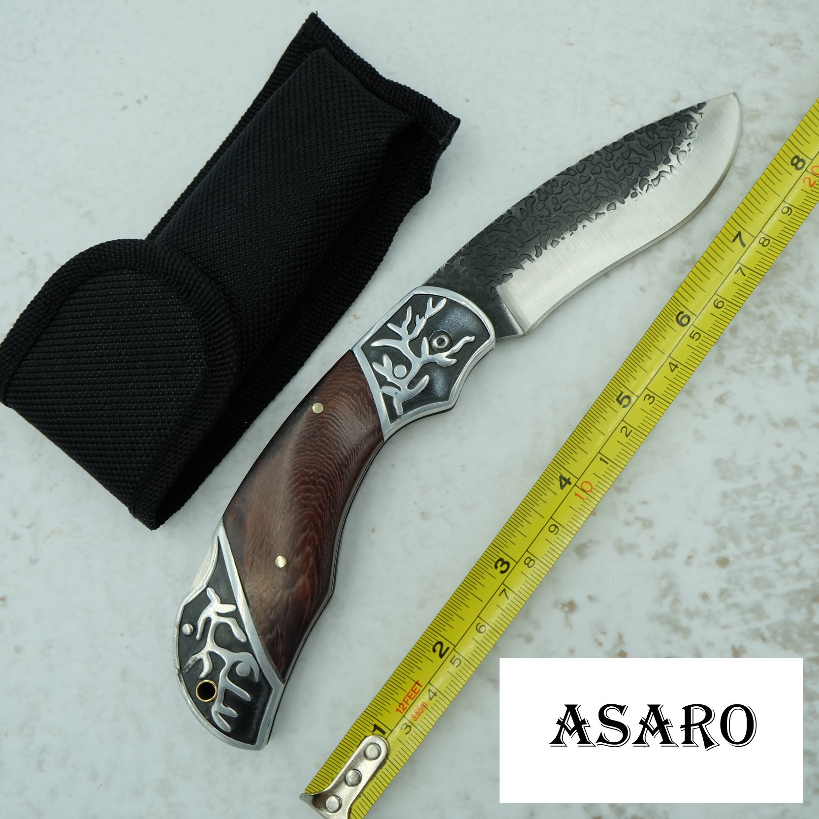 ASARO NB016 มีดพับพกพา มีดเดินป่า 5CR13MOV ยาว 21cm ด้ามไม้แท้ ระบบล็อคใบมีดlock back แถมซอง ...