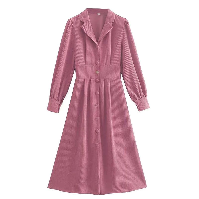 vivi.an เสื้อโค้ทผ้าลูกฟูกอย่างดี เดรสยาวคอปก โค้ทยาวคอปกกระดุมหน้า เอว ...