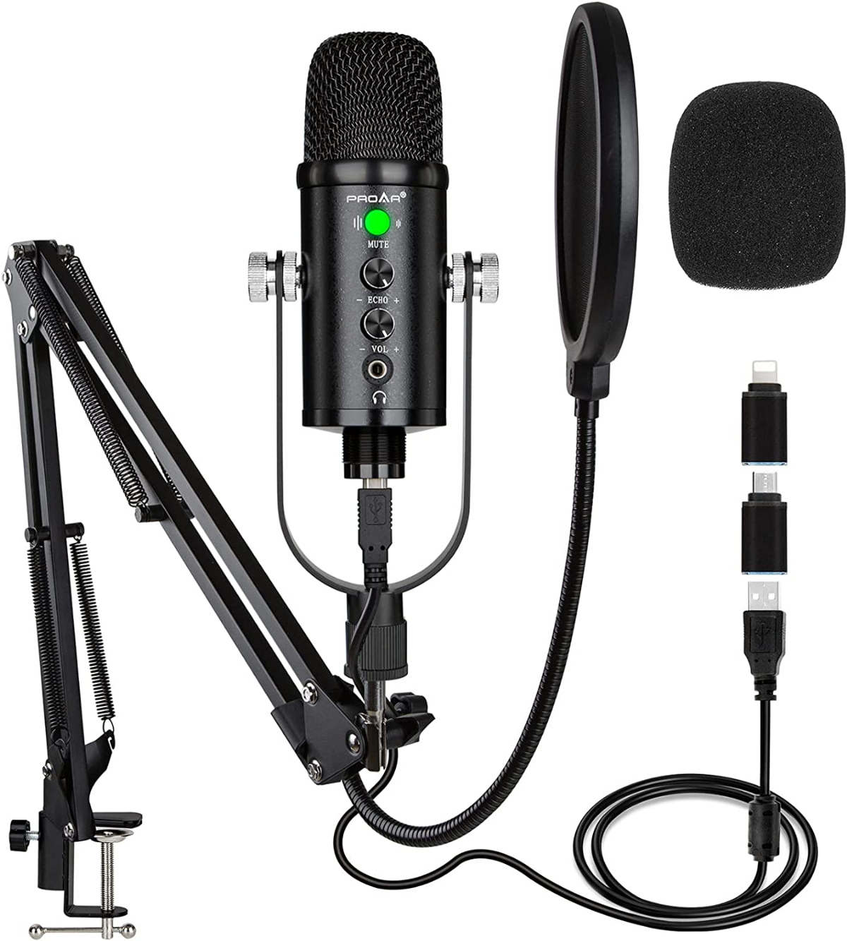 PROAR USB Microphone Condenser Computer PC Gaming Mic Podcast ...