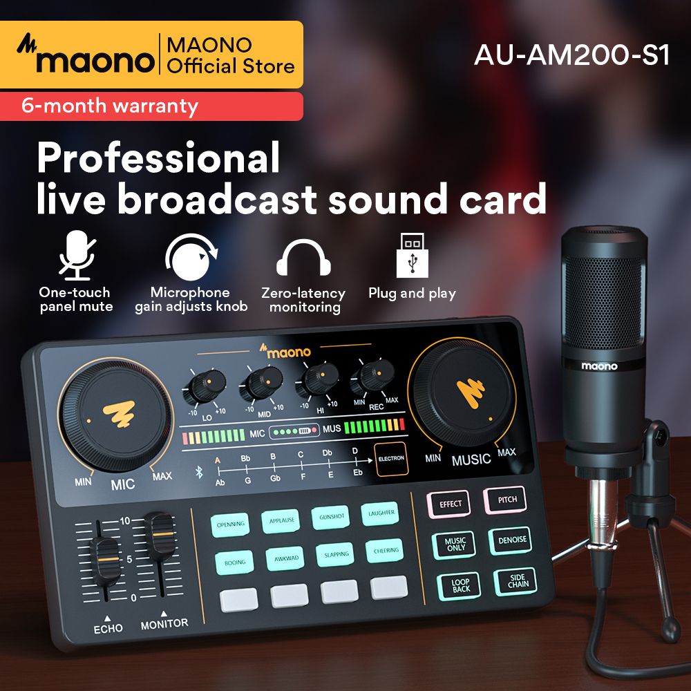 MAONO AM200-S1การ์ดเสียงชุดไมโครโฟน Live Broadcast การ์ดเสียง Mixer ...