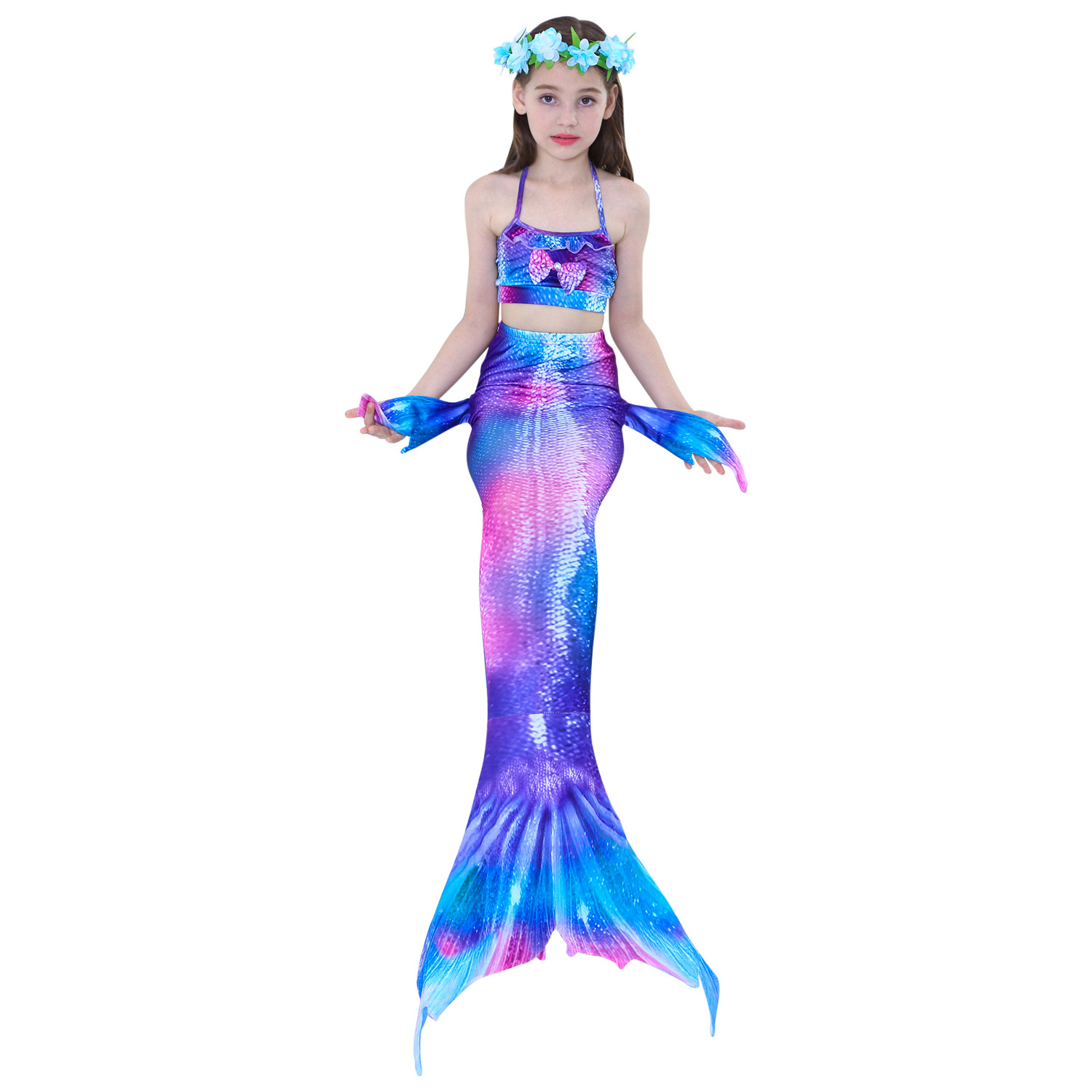 ชุดว่ายน้ำเด็กผู้หญิง Spark Mermaid Tail 4 ชิ้นพร้อม Monofin สำหรับเด็ก ...