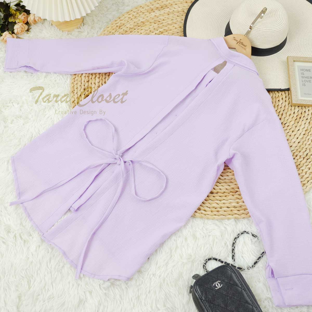 BA038 TARA Shirt เสื้อเชิ้ตหญิง กระเป๋าหน้า แขนยาว ผูกหลัง ทรงหางปลา ...