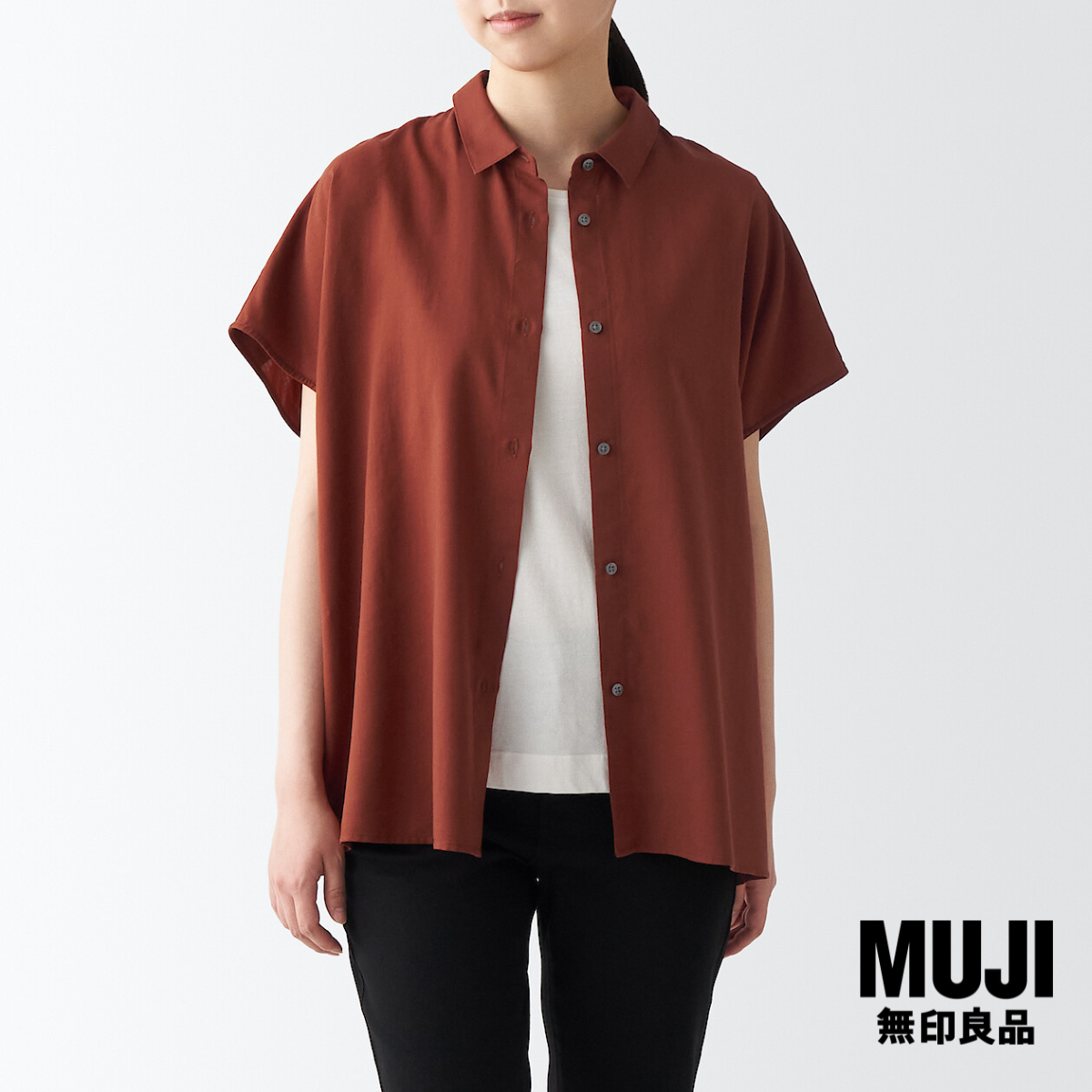 มูจิ เสื้อทูนิกผ้าไลโอเซลล์แขนสามส่วนแบบสวม ผู้หญิง - MUJI Lyocell Half Sleeve Tunic - MUJI ...