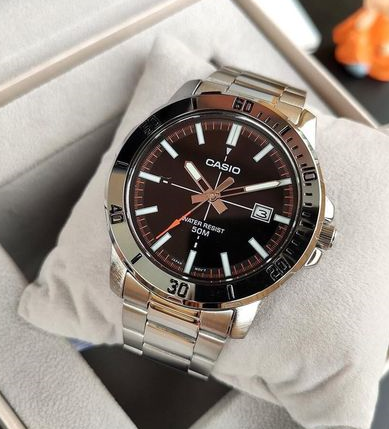 นาฬิกา Casio รุ่น MTP-VD01D-1E2 นาฬิกาข้อมือผู้ชาย สายแสตนเลส หน้าปัดดำ ...