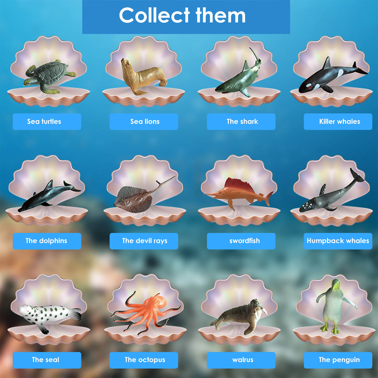 12 PCS Sea Animals Dig Kit For Kids Ocean Life Bath Toys Figures Party ...