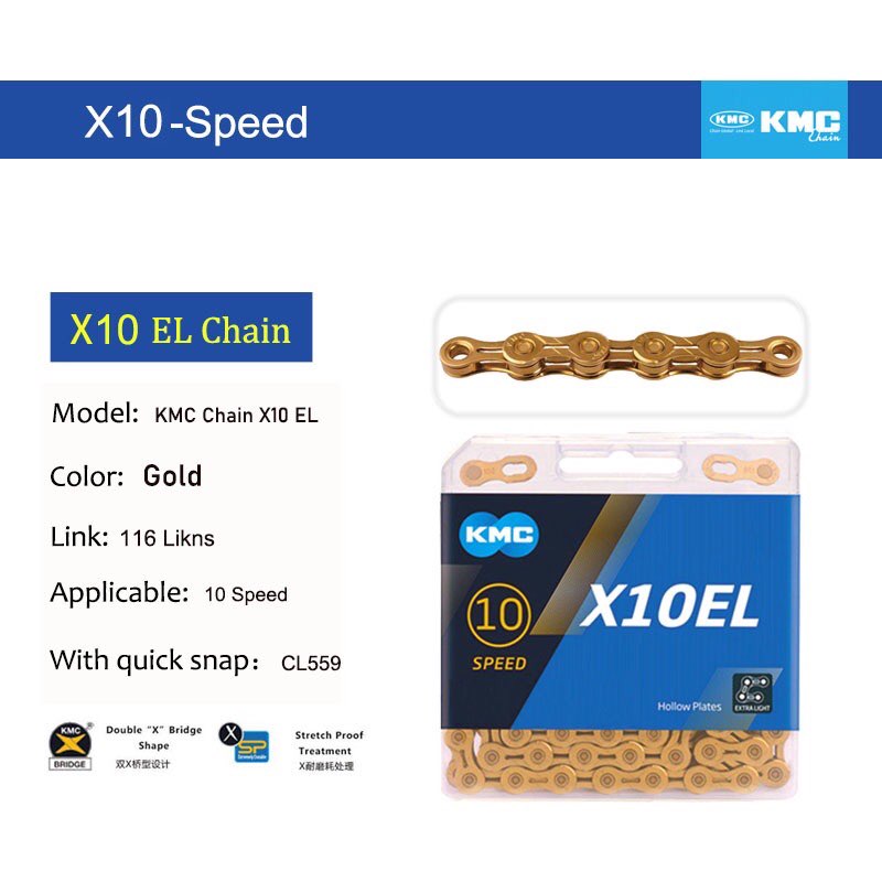 Kmc X10 โซ่จักรยาน 10 speed 116L มีกล่องส่งจากไทย - MixASale
