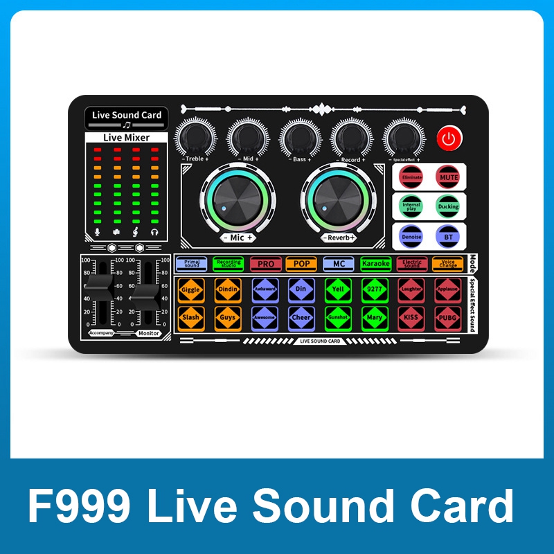 F999 Sound Card Audio Mixer Live Sound Card Voice Changer Mixing ...
